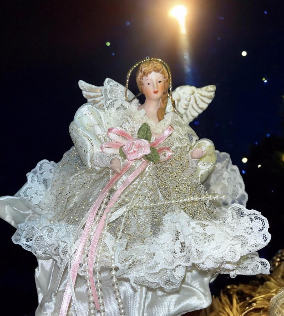 Vintage Angel Tree Topper – Angelic Victorian Porcelain White Christmas ...