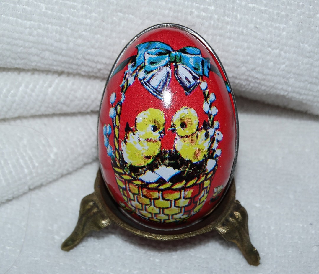 Vintage Tin Easter Egg, Lithograph Easter Peeps, Chicks, British Crown ...
