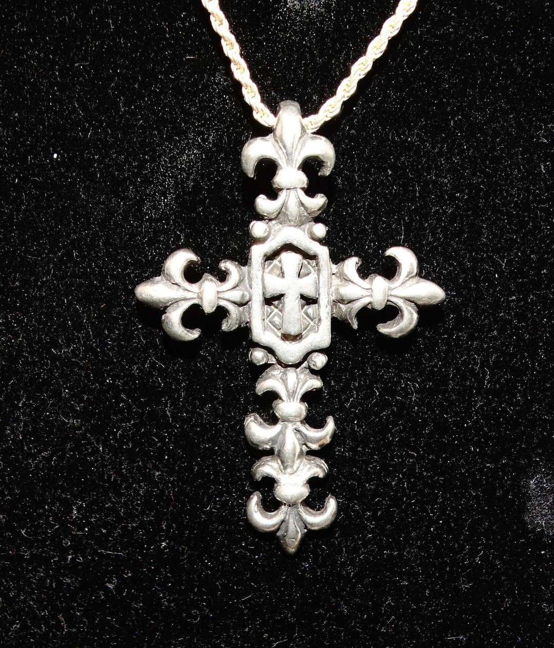 Vintage Fleur-de-lis Cross, Chunky Silver Tone Cross, 925 Sterling ...