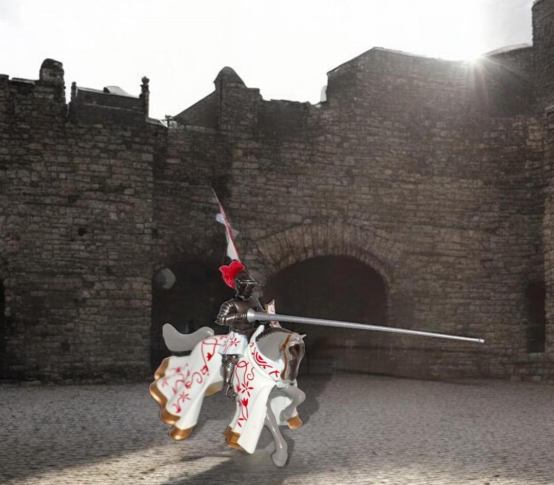 Britain's Knight in Battle, Mounted Medieval Knight Jousting White Red ...