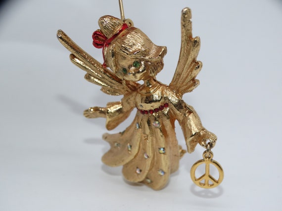 Angel Pin, Vintage Mid Century MYLU Gold Tone Rhinest… - Gem