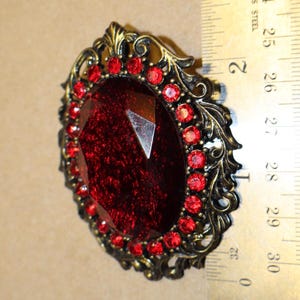 Red Brooch, Vintage Red Rhinestone Victorian Style Brooch, Gold Tone ...