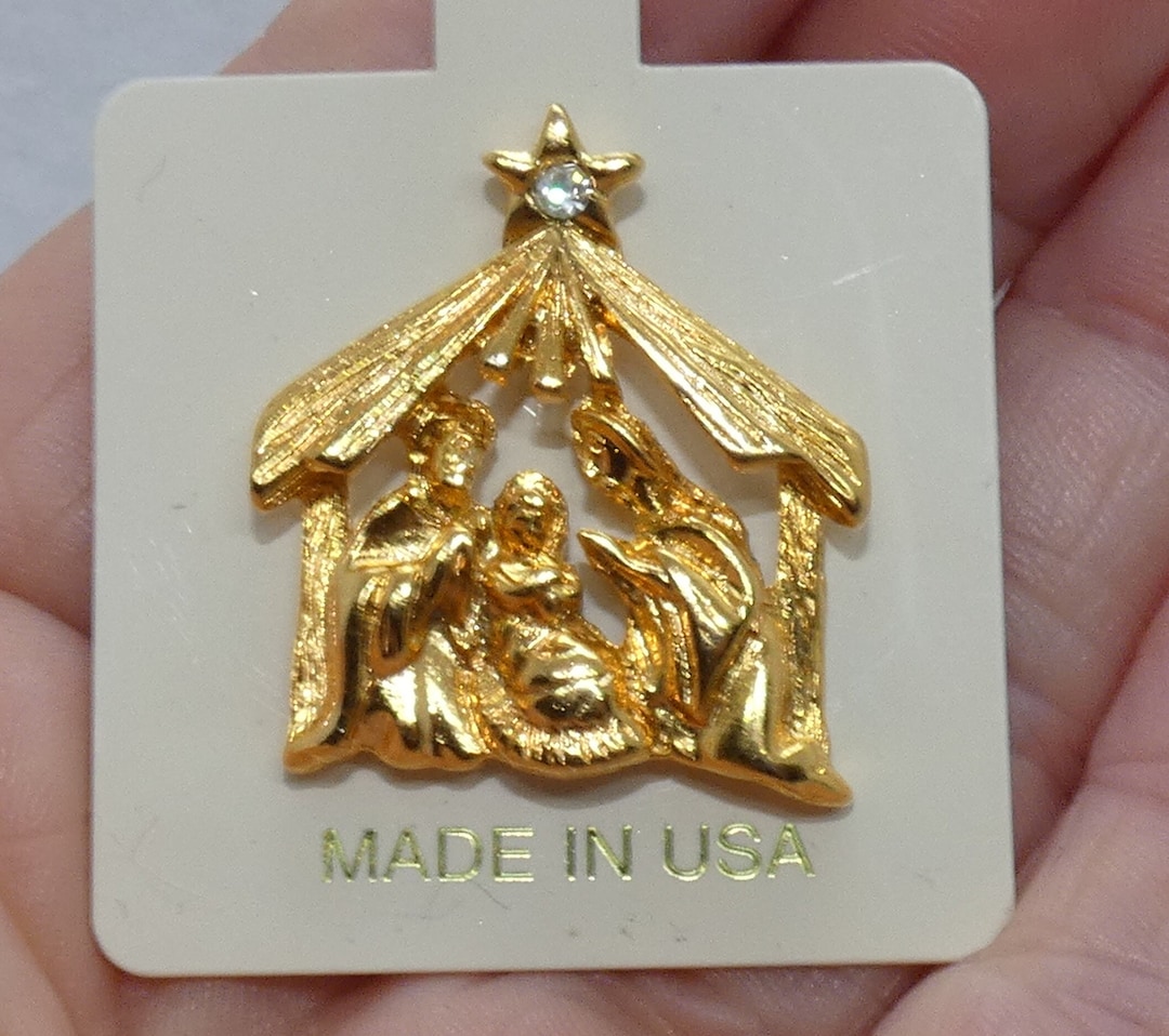 Nativity Pin, Vintage Gold Tone Nativity Pin, Tie Tack Pin, Coat Pin ...