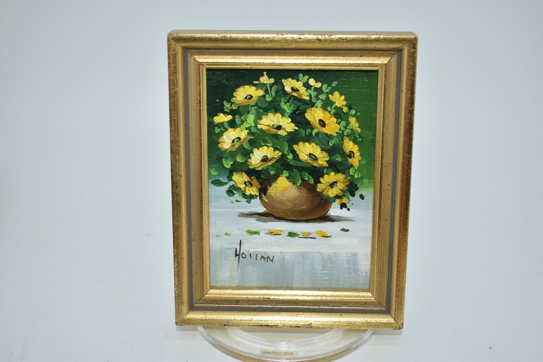 Miniature Oil Painting , Vivian Hollan Swain, Brown Eyed Susans in a ...