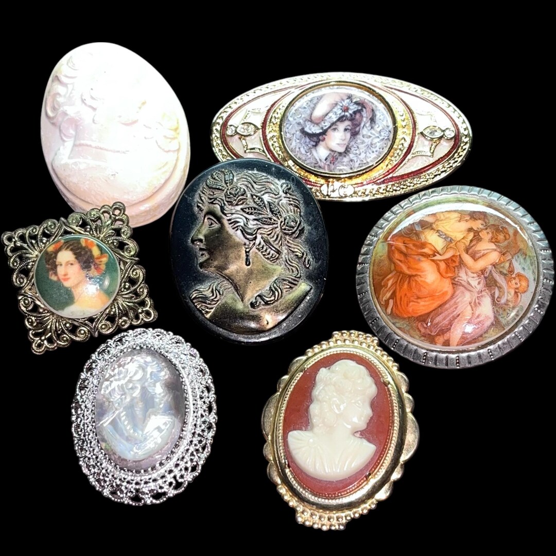 Vintage Lady Cameo Brooches: Glass, Porcelain, Sterling Silver - Etsy