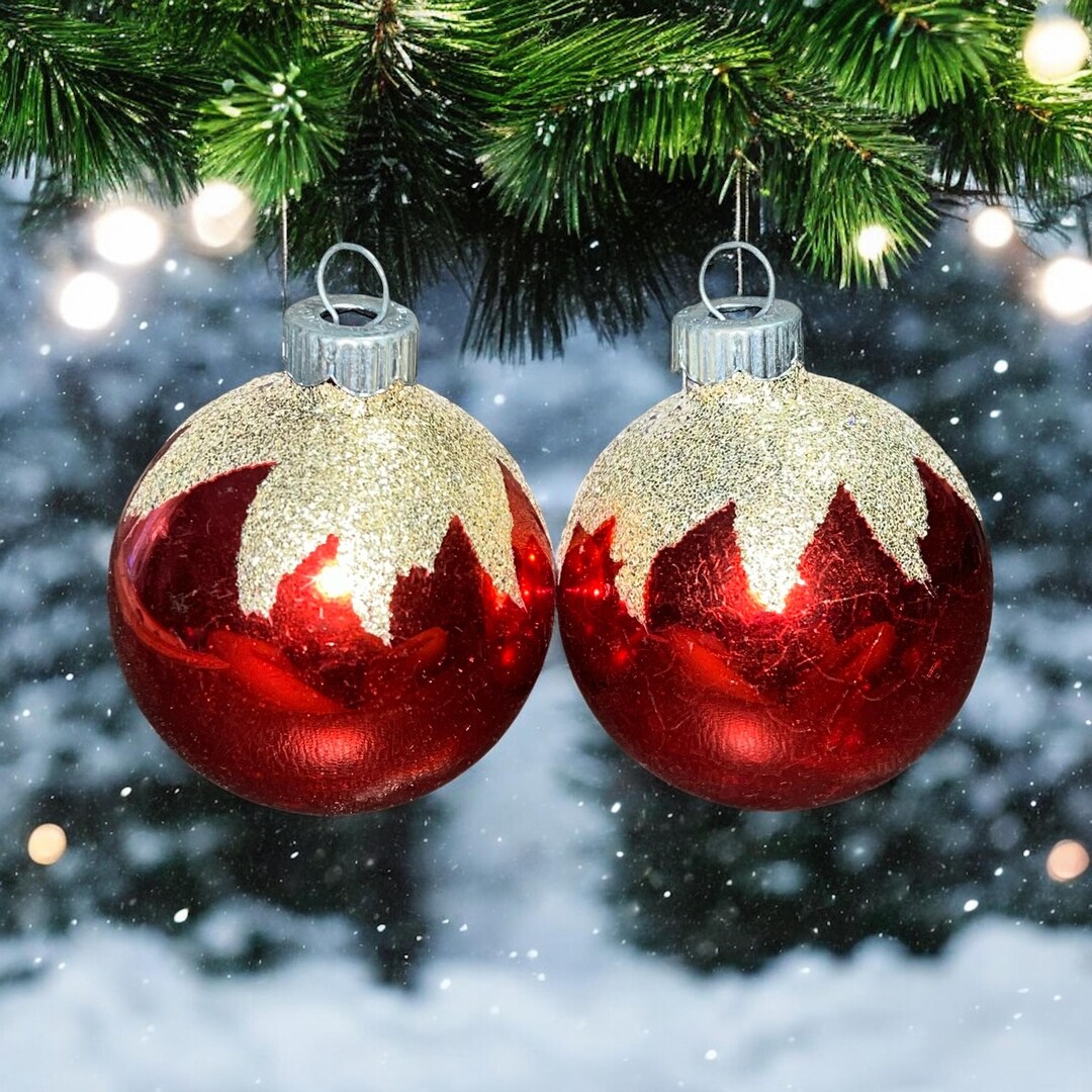 Vintage Danson Red Mercury Glass Ornaments 2 Mica Snow Trim, Mid ...