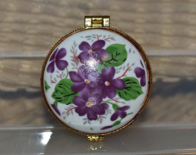 Vintage Purple Violet Porcelain Pill Box Violet Flower Trinket Jewelry ...