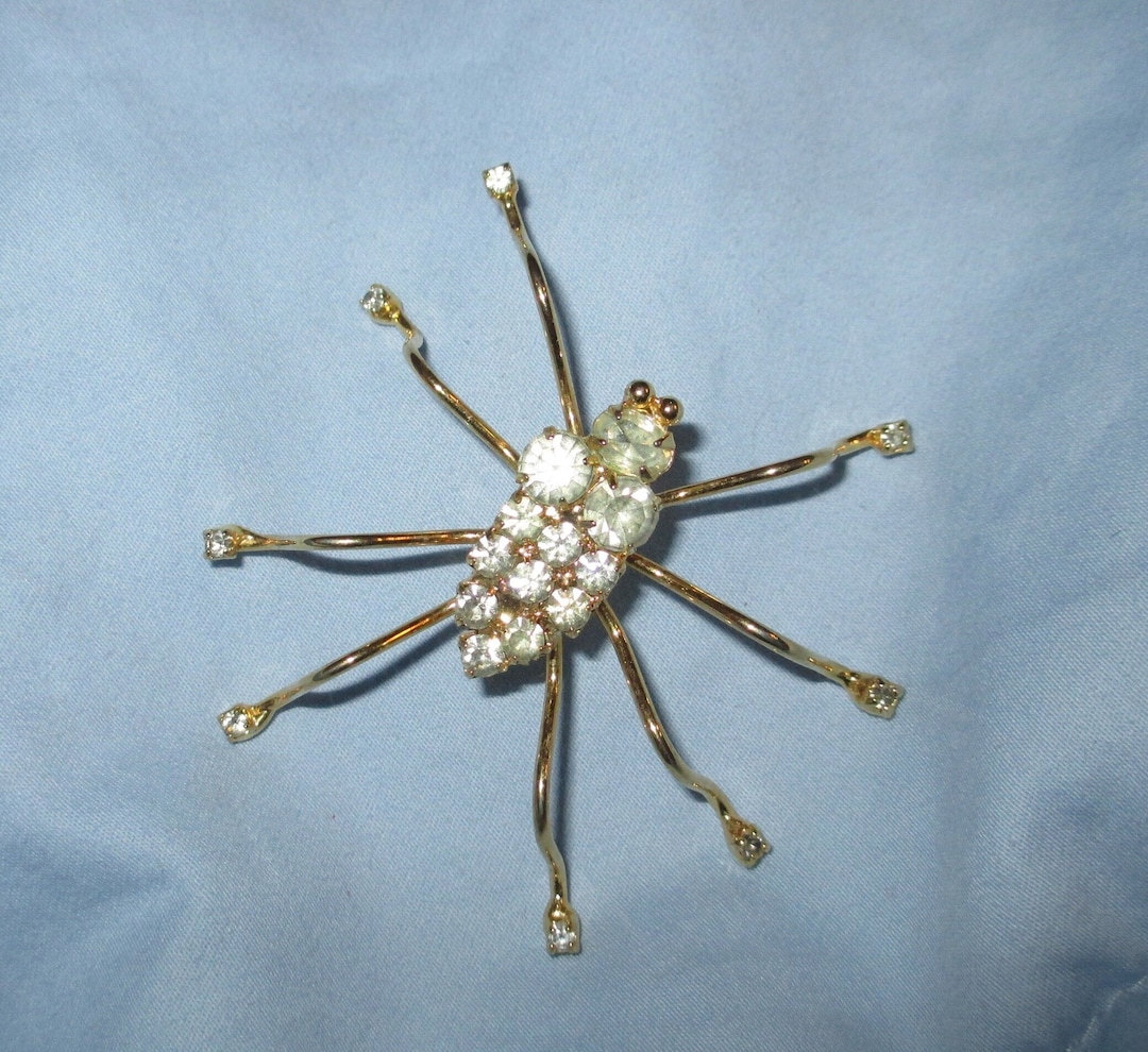 Gold Tone Rhinestone Spider Pin, Halloween Spider Pin, Insect Pin ...