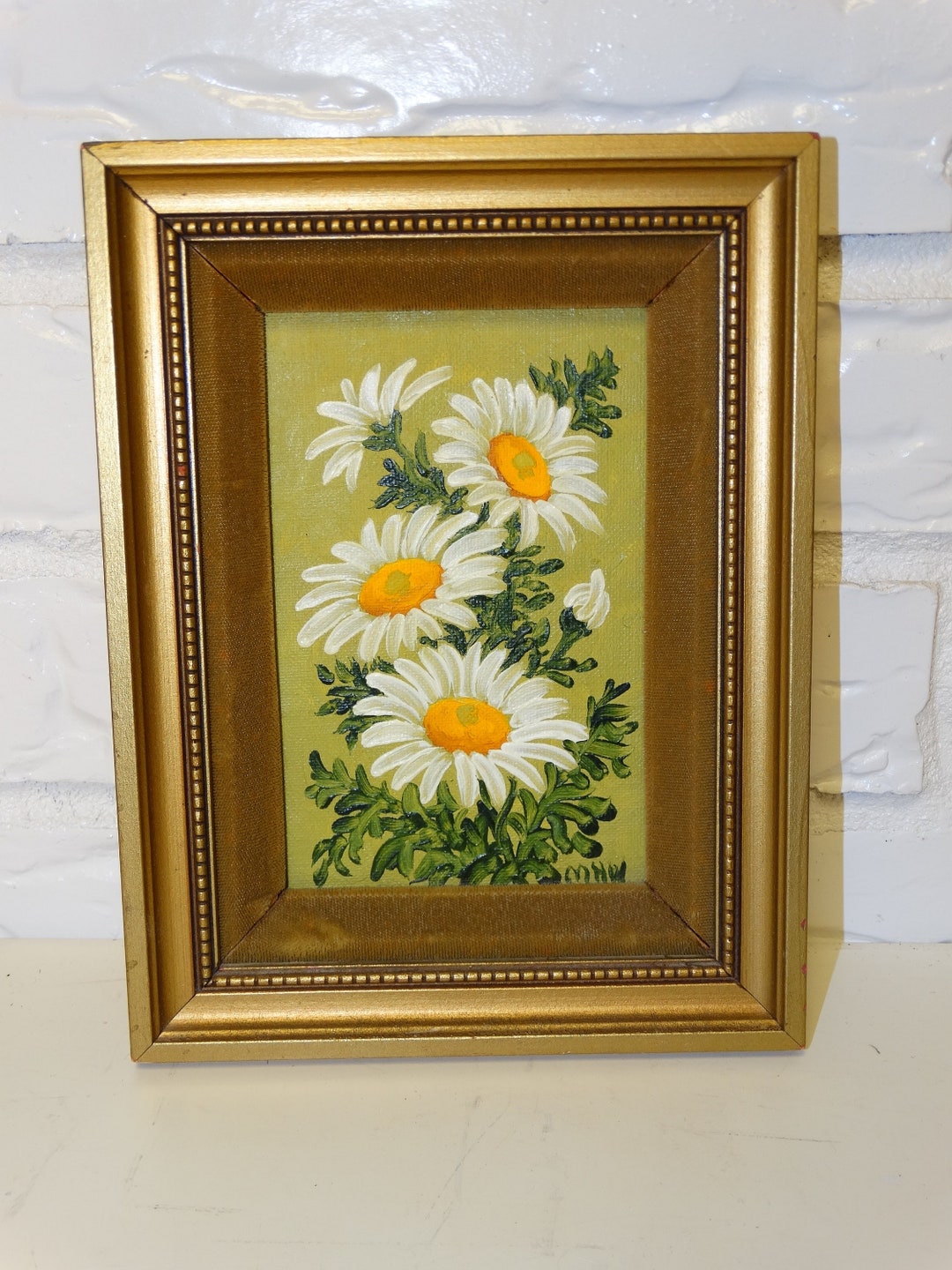 Vintage Small Daisy Oil Painting Signed M.H. Wooten Baytown - Etsy