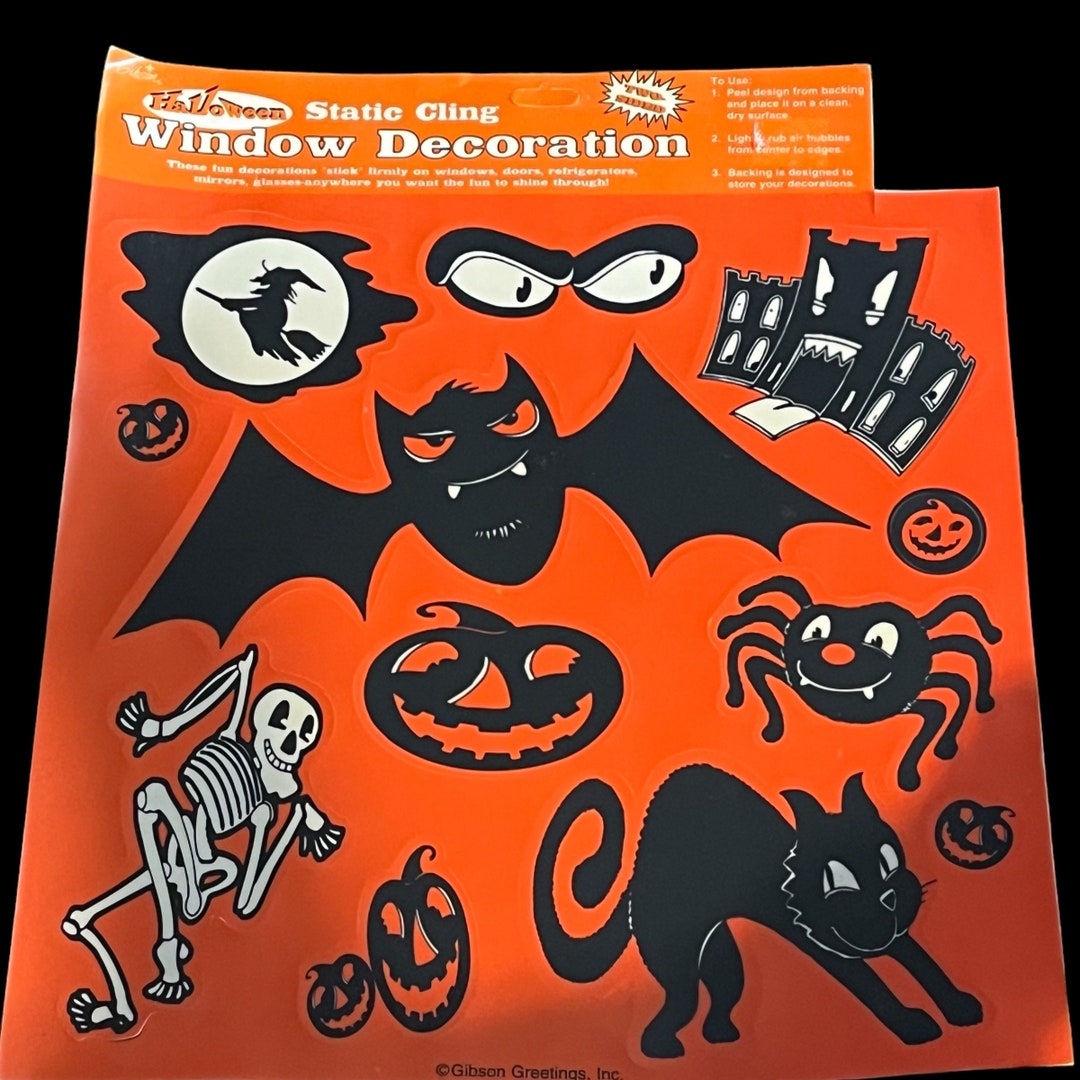 Vintage Gibson Halloween Static Clink Window Decor, Bat, Witch, Spider ...