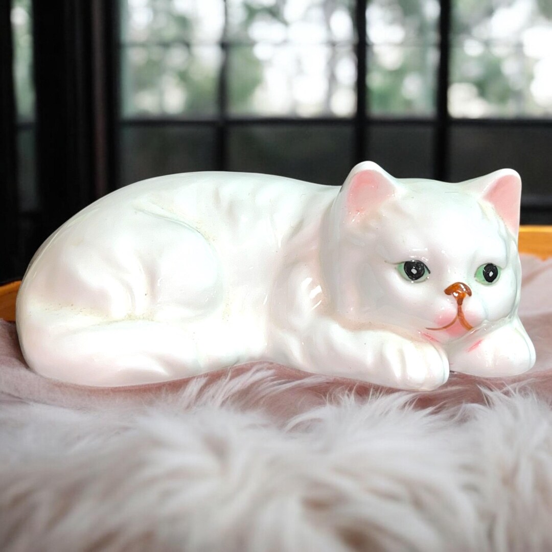White Cat Figurine Enesco Playful White Kitten Ceramic Porcelain Figure ...