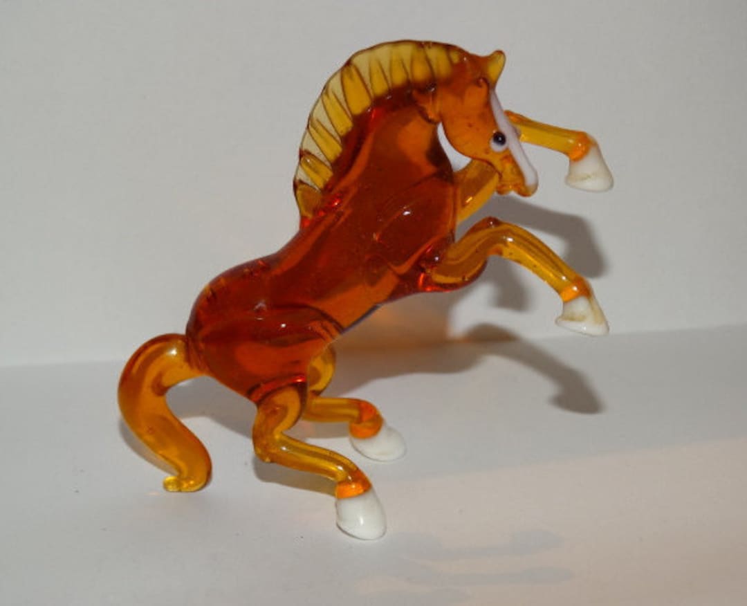 Vintage Glass Miniature Horse, Stallion Figurine, Shadow Box Miniature ...