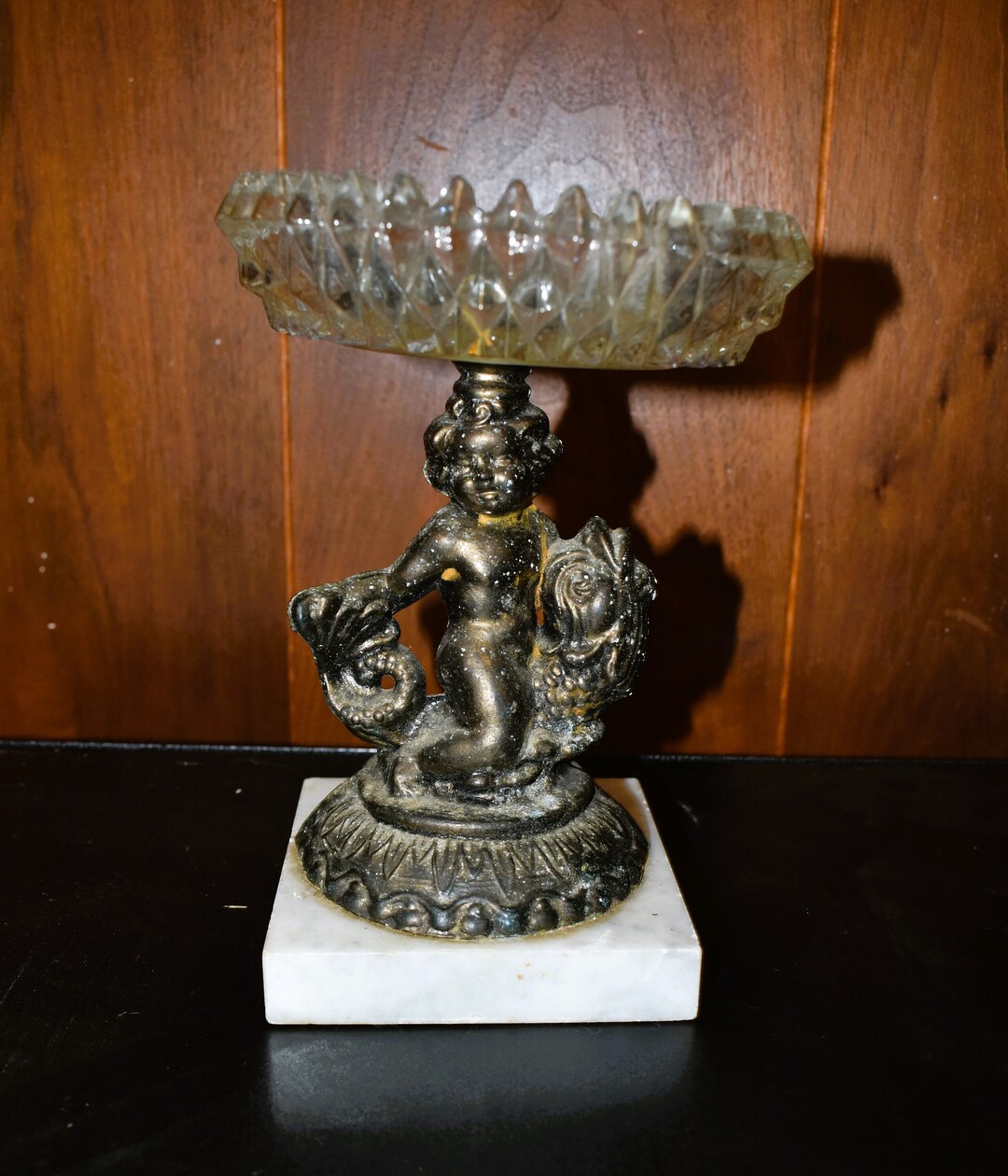 Vintage Antique Kintaro Boy Riding Koi Fish Candy Dish Figurine Glass ...