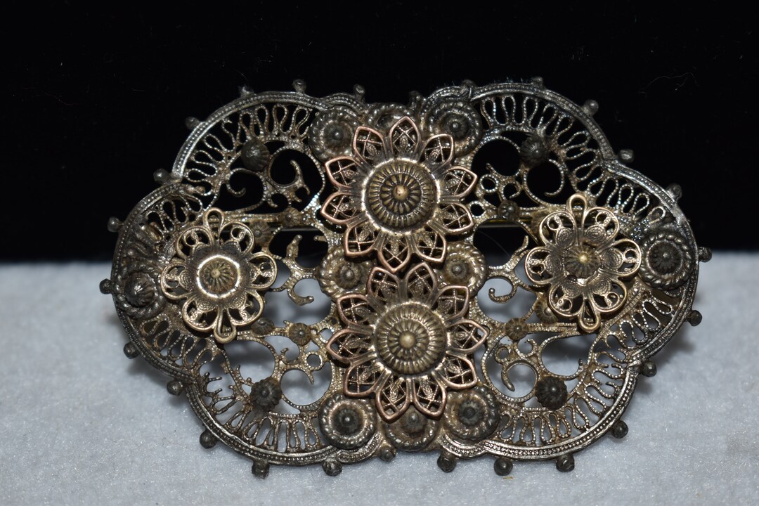 Vintage 1940’s Indo Craft Gold Tone Over-sized Detailed Filigree ...