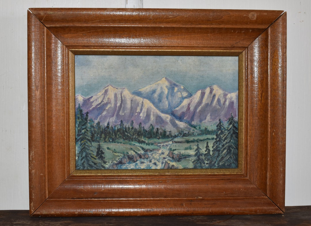 Vintage Oil Painting, Rocky Mountains, Purple Mountains Majesty ...