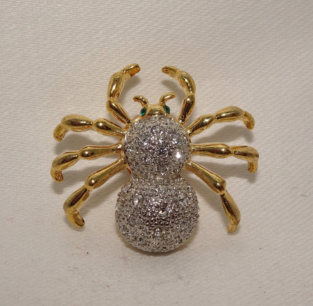 Elegant Rhinestone & Gold Tone Spider Pin, Spider Brooch, Halloween ...