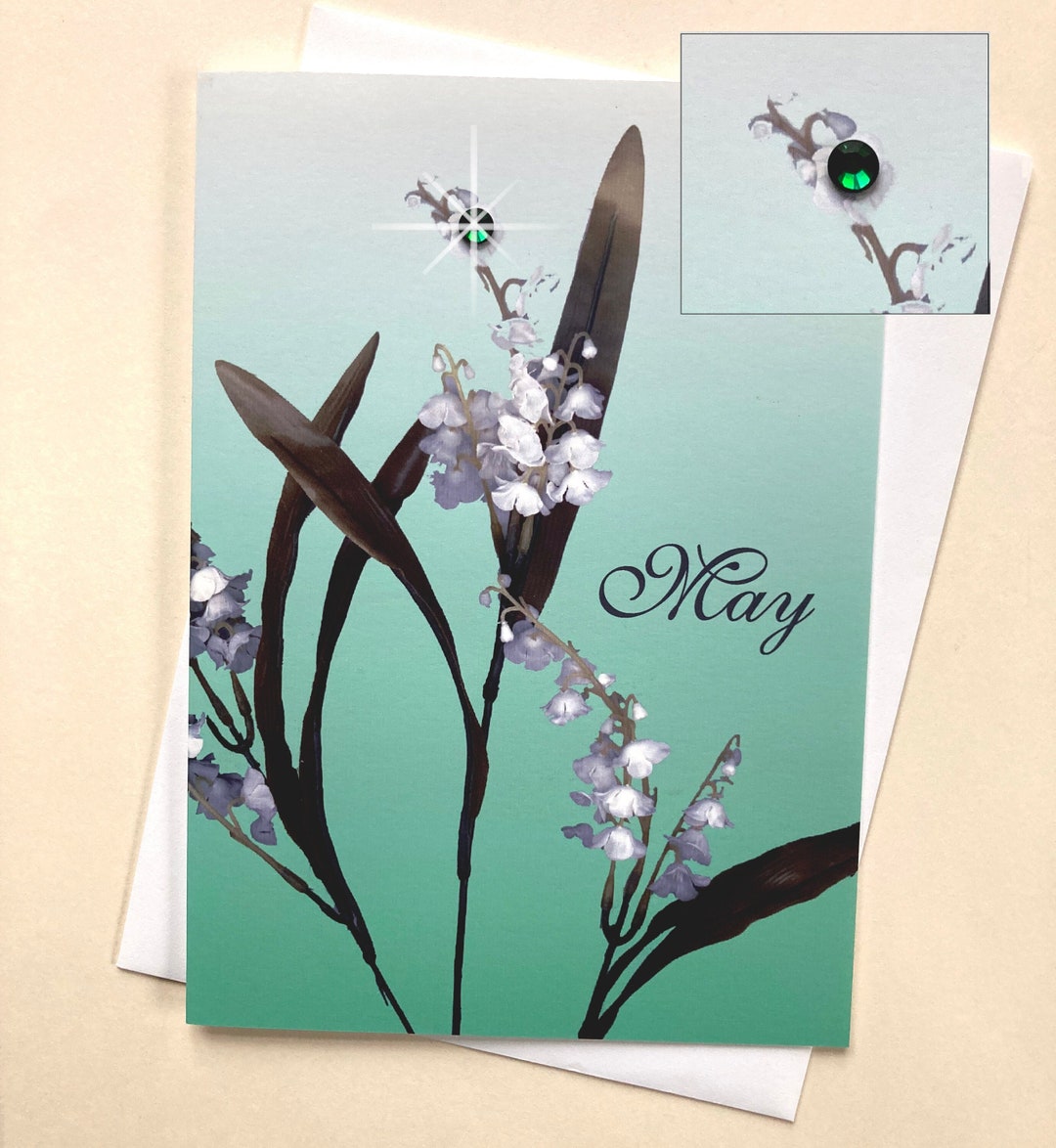 May Birthstone Card, May Birthday Card, May Flower Card, Lily Birthday ...