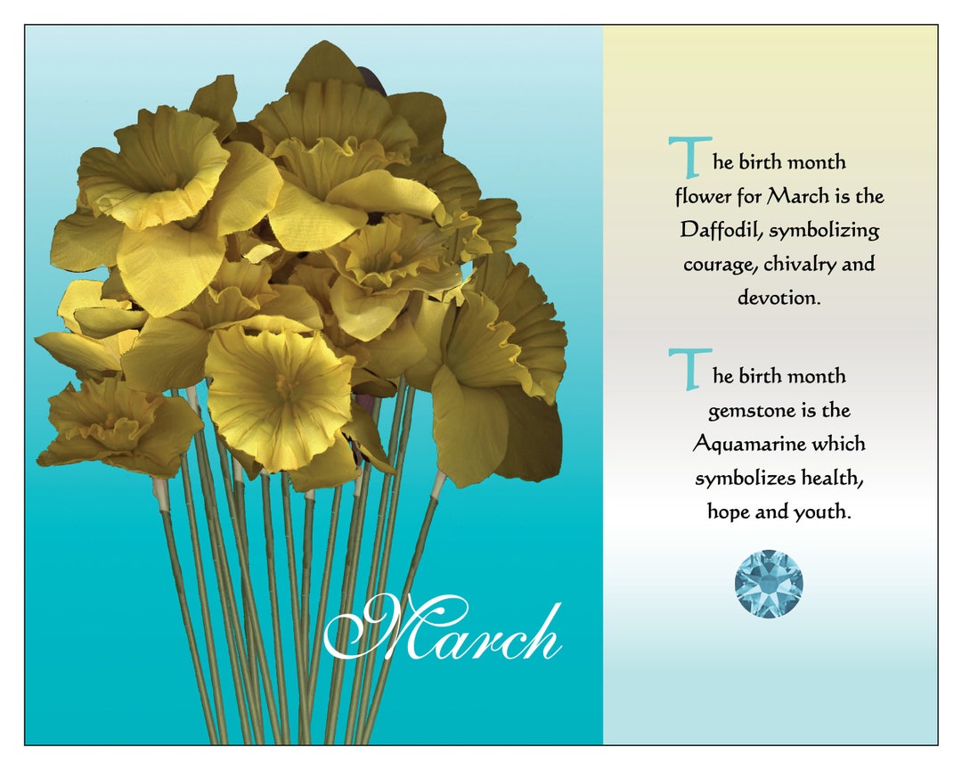 Birth Month Birthstone March Birthday Art Poster 8x10 Digital Download ...