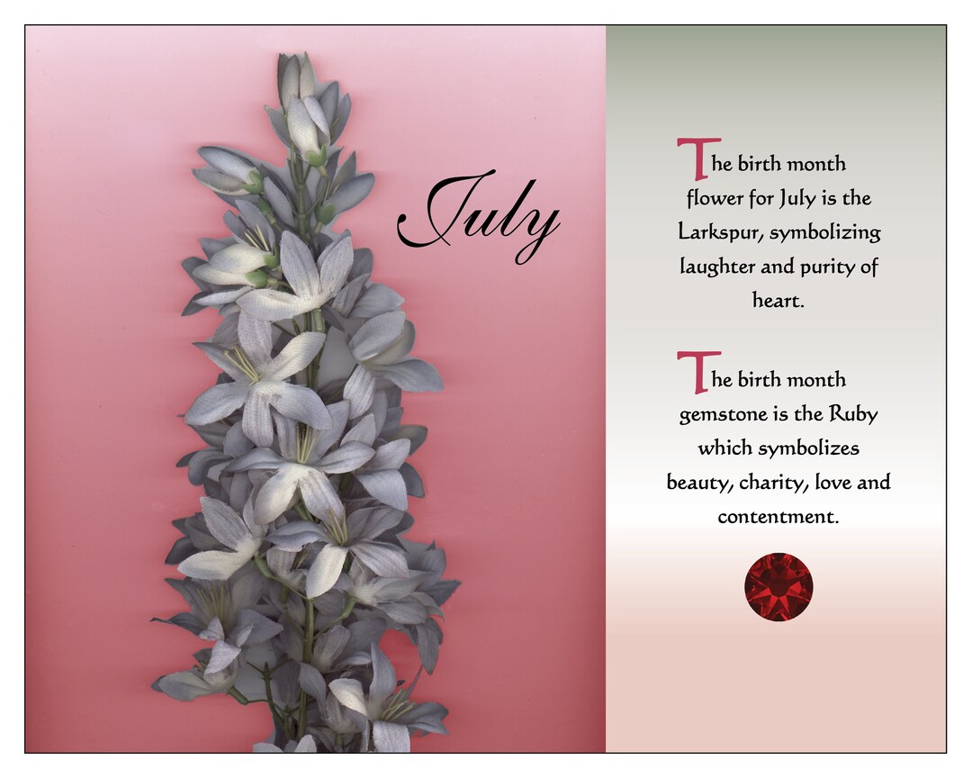 Birth Month Birthstone July Birthday Art Poster 8x10 Digital Download ...
