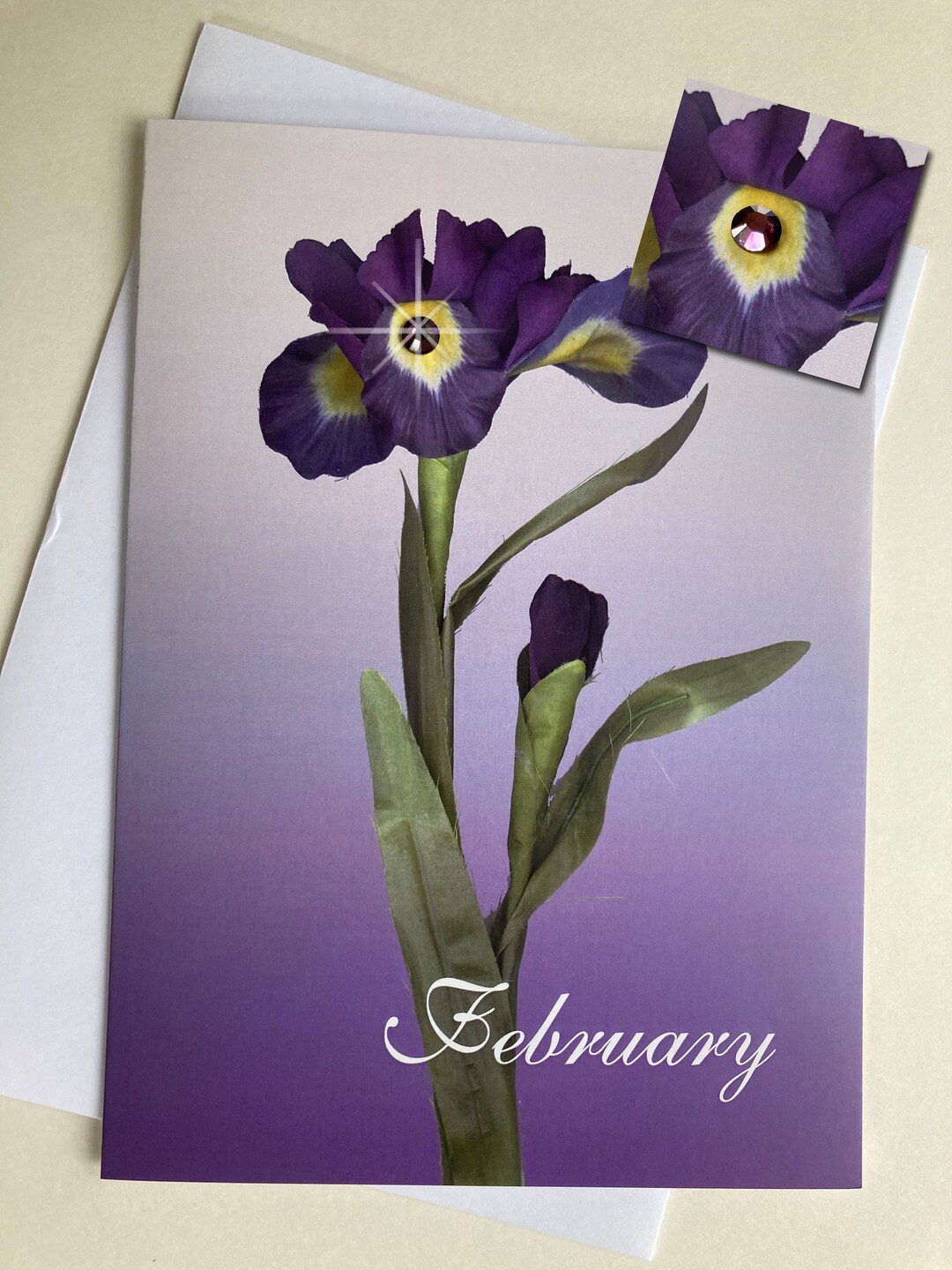 February Birthstone Card, February Birthday Card, February Flower Card ...