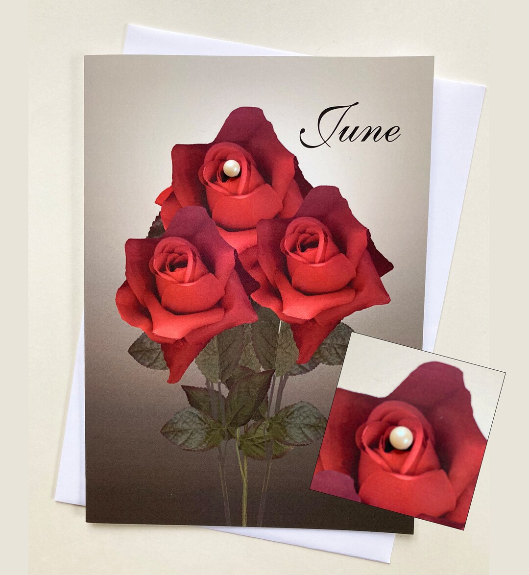 June Birthstone Card / June Birthday Card, June Flower Card, Rose ...