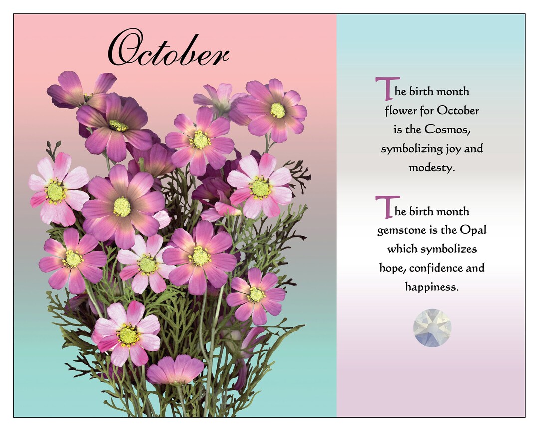 October Birth Month Birthstone Birthday Art Poster 8x10 Digital ...