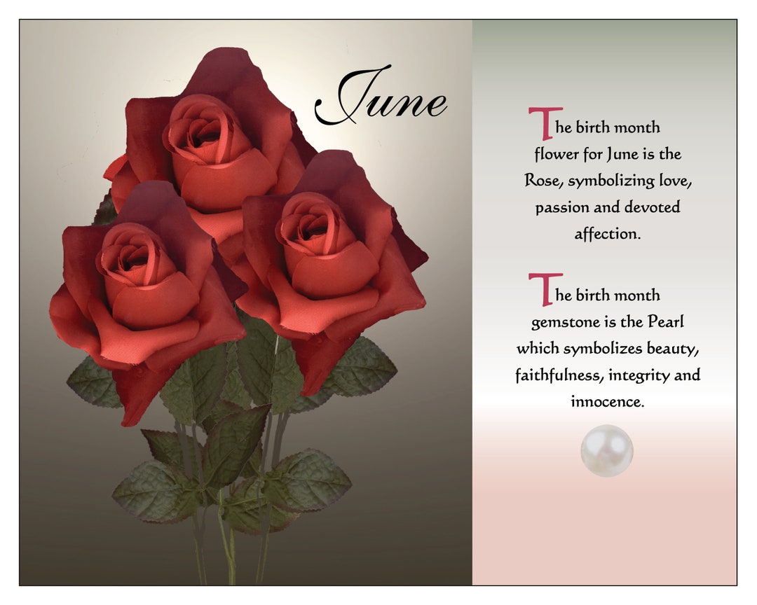 Birth Month Birthstone June Birthday Art Poster 8x10 Digital Download ...
