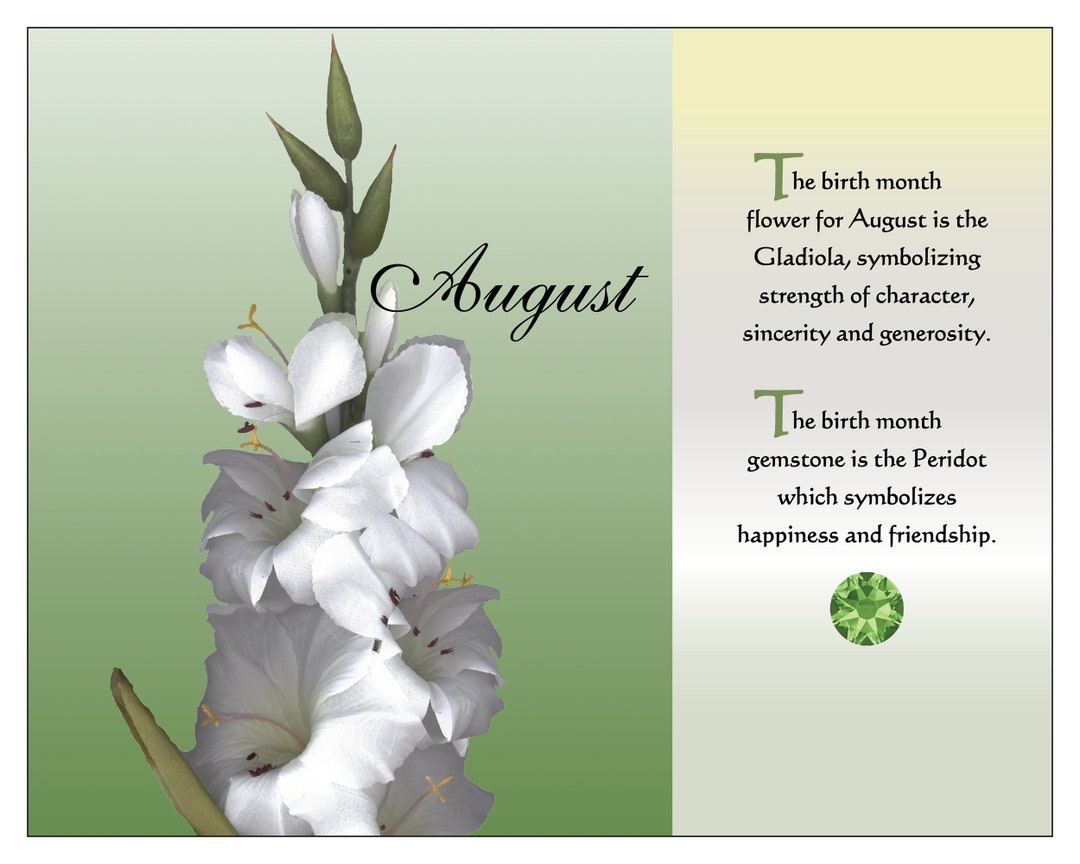Birth Month Birthstone August Birthday Art Poster 8x10 Digital Download ...