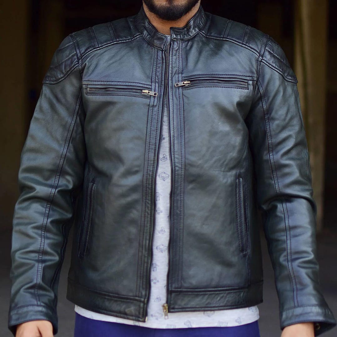 Men’s Leather Jacket, Custom Leather Jackets, Black Bomber Biker Jacket ...