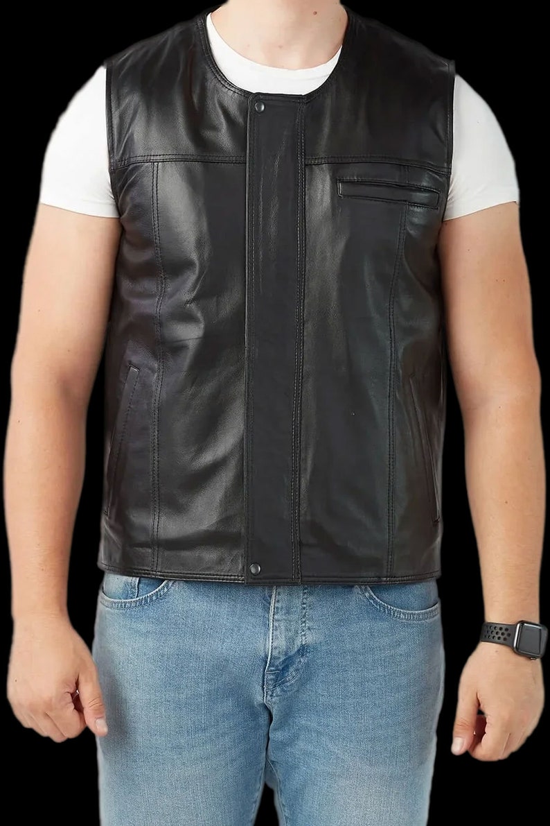 Men's Leather Vest 100% Leather Vest, Soft Sheepskin Vest Slim Fit ...