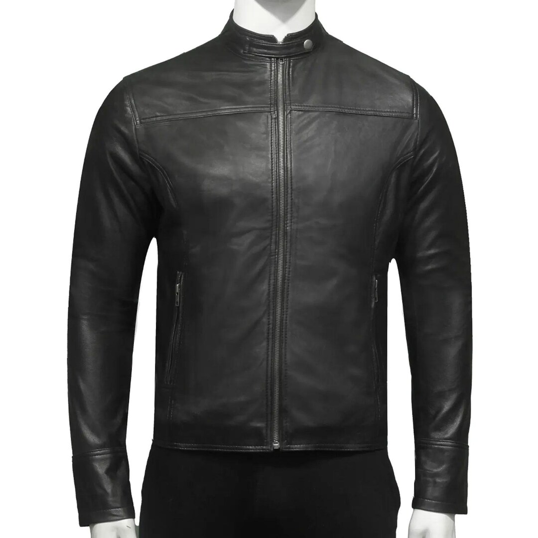 Custom Black Lambskin Motorcycle Biker Slim Fit Leather Jacket for Men ...