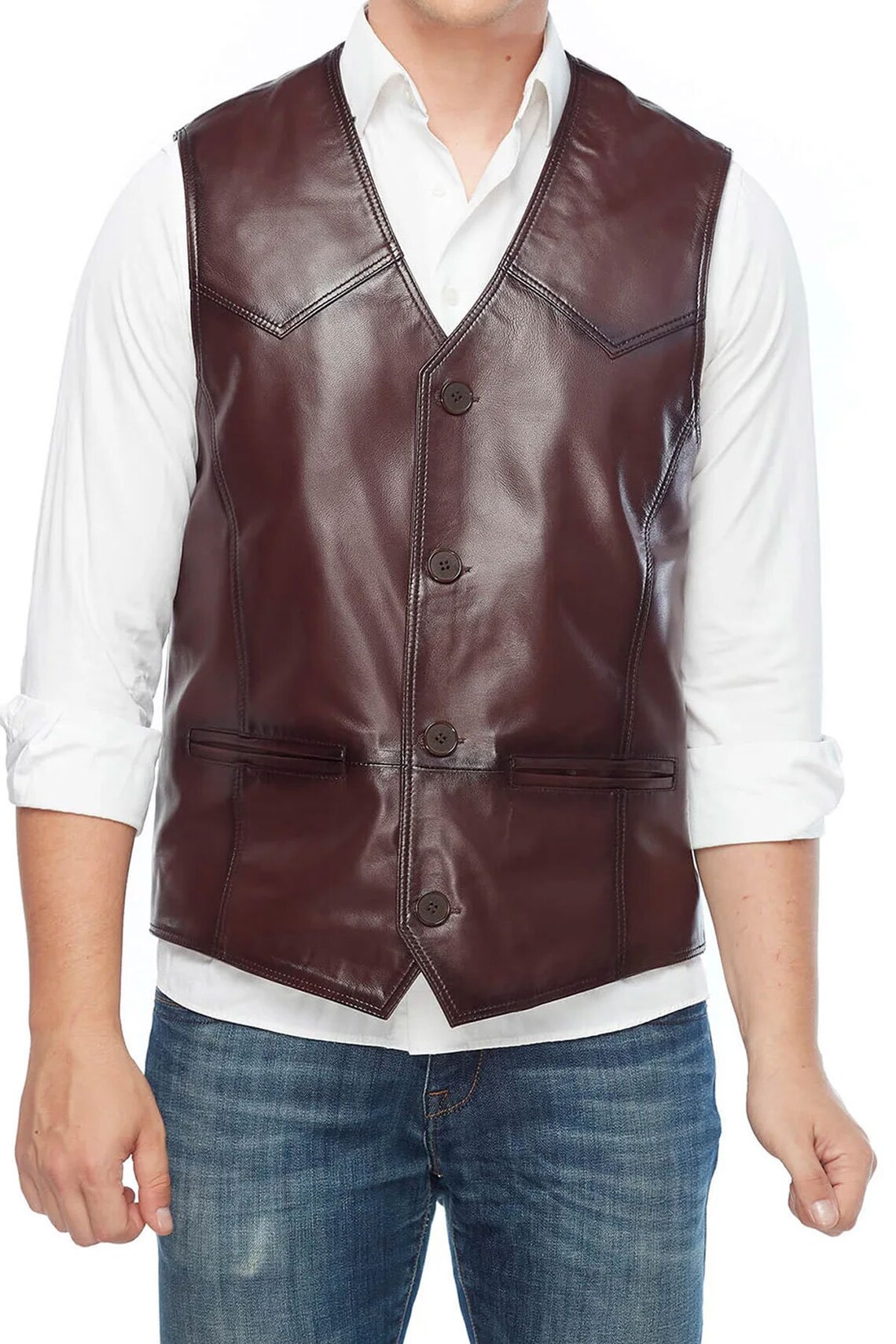 Handmade Men Hunt Club Leather Vest, Mens Distressed Brown Leather Vest ...