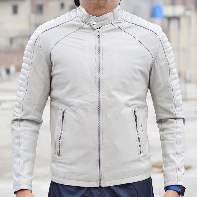 White Leather Jacket - Etsy