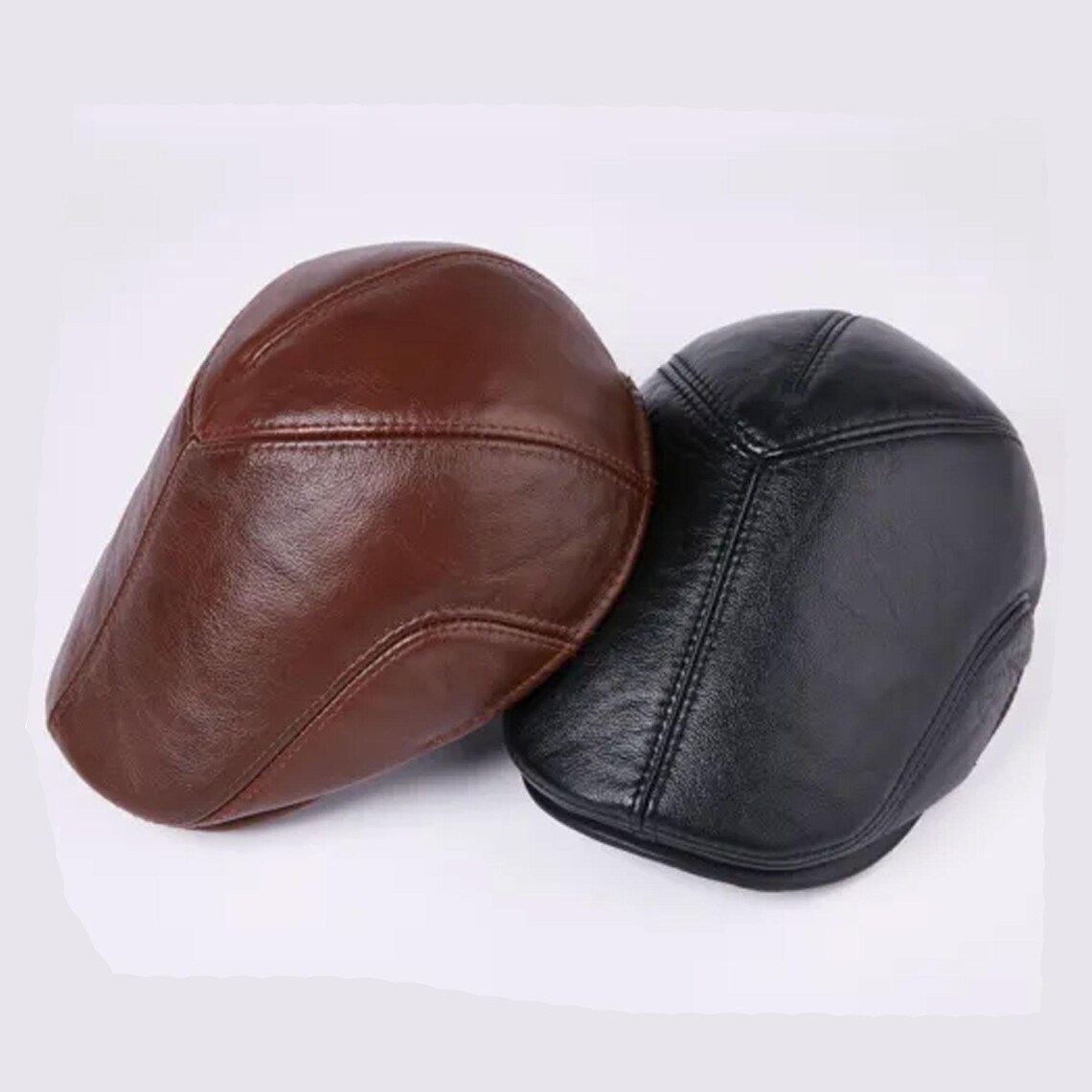 Men Leather Newsboy Hat Cap Beret Gatsby Flat Cabbie Baker Driving ...