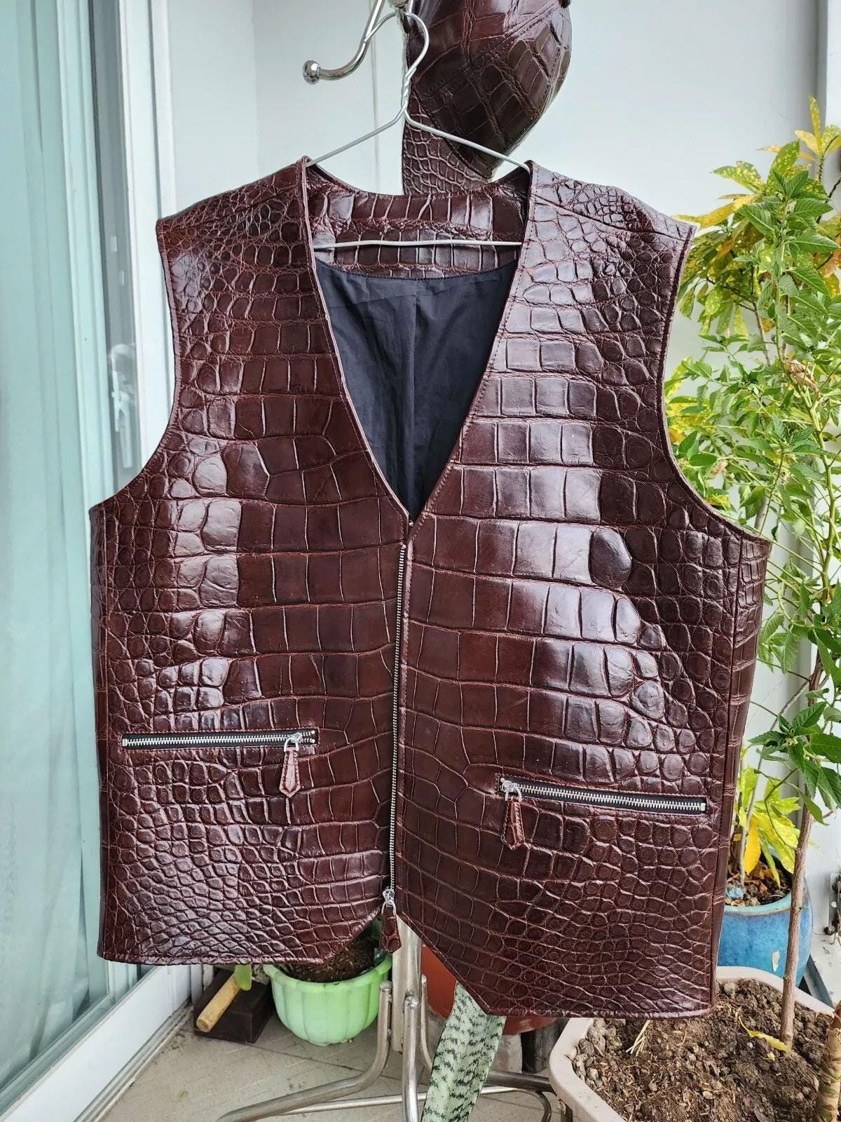 Brown 100% Real Genuine Exotic Crocodile Embossed Leather Design Men ...