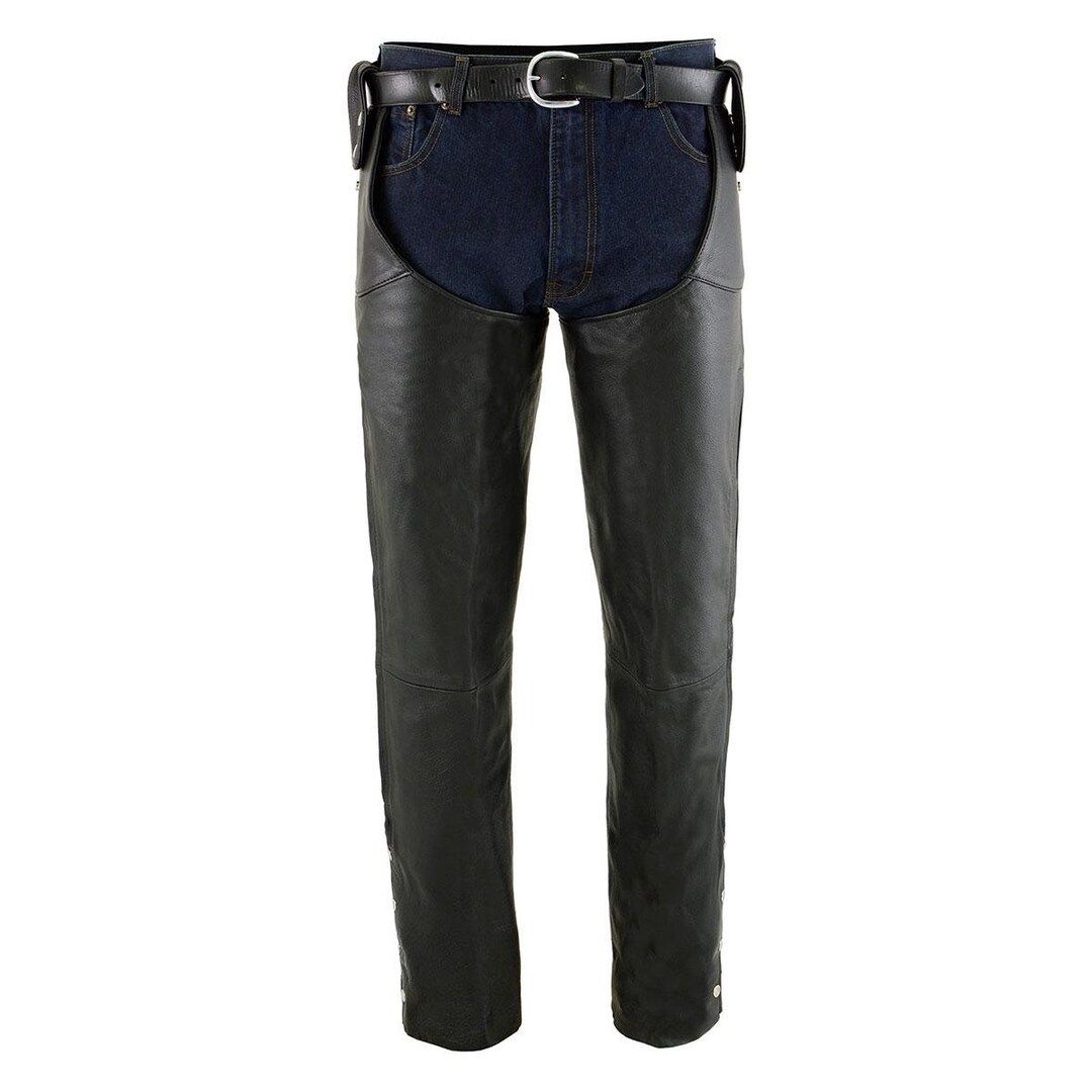 Leather Chaps for Men's Black Leather Belt Less- Adjustable Side Snap ...