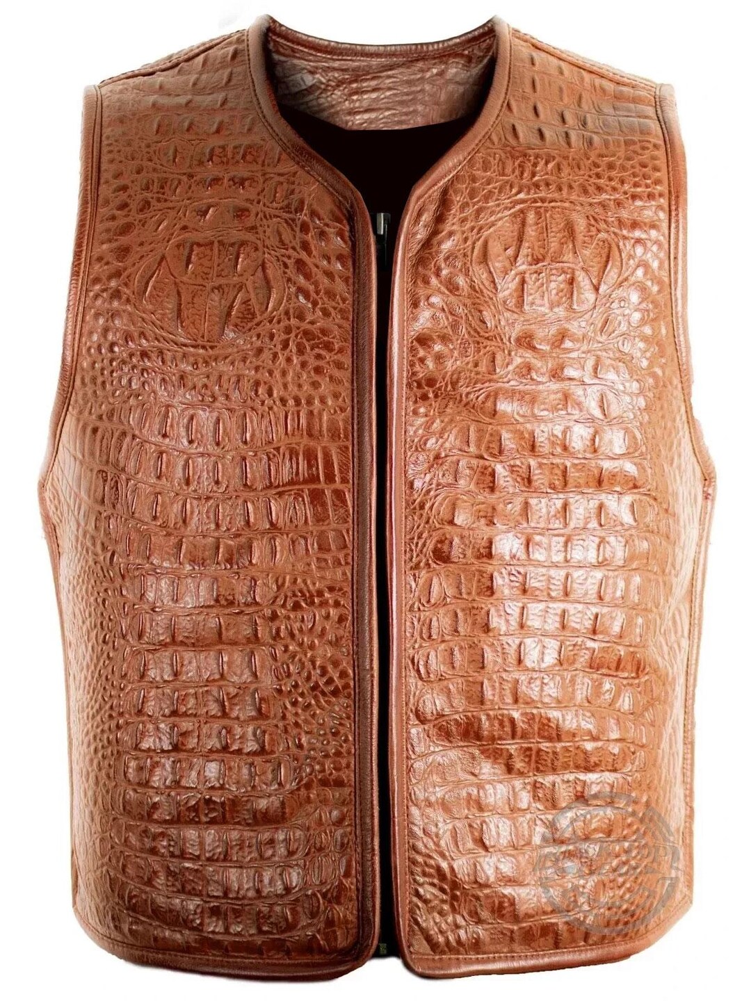 Men' Genuine Cow Leather Vest Alligator Embossed Vest Men Crocodile ...