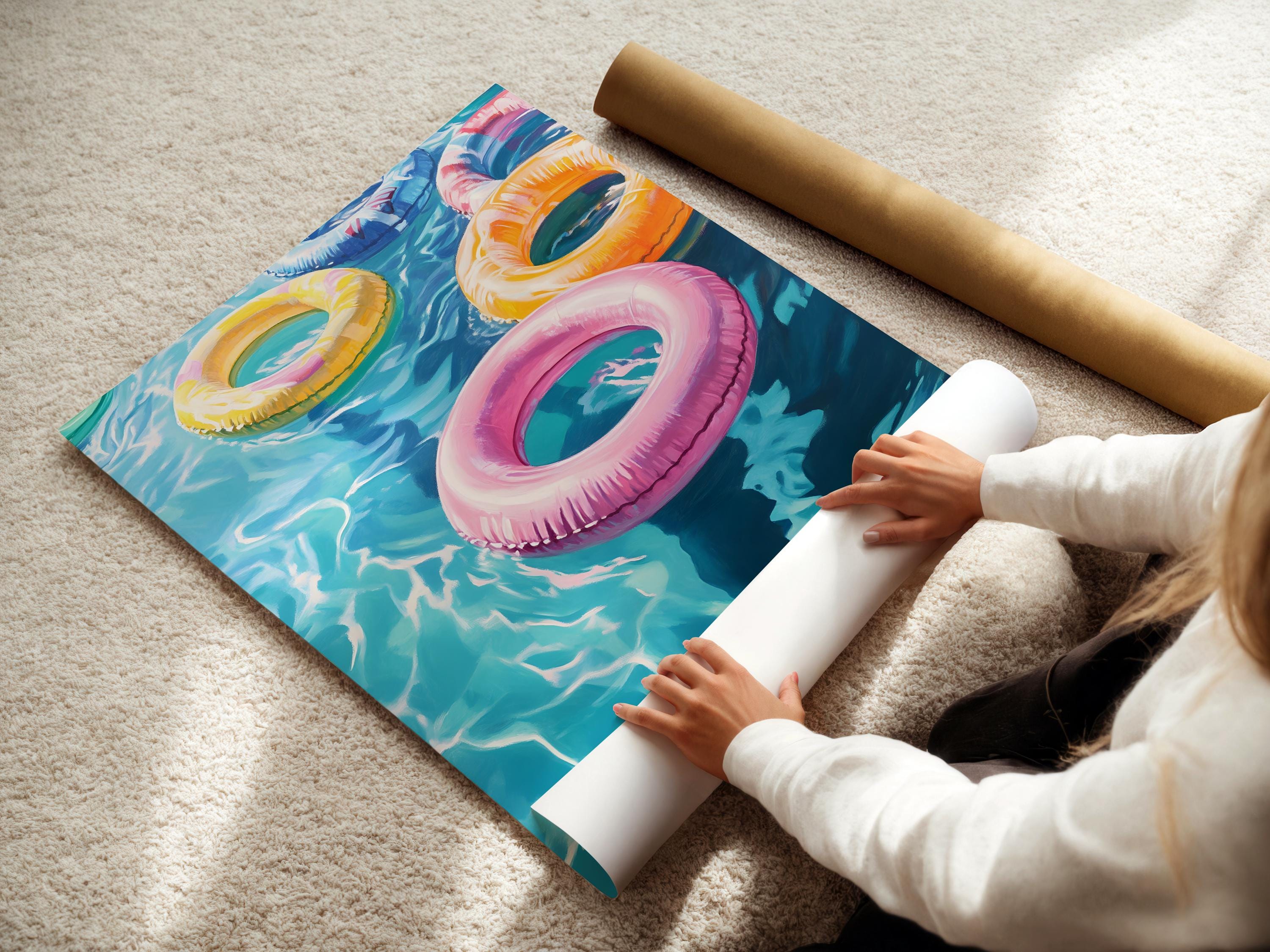 Colorful Inner Tube Painting, Pink Striped Inner, Summer Preppy Decor ...
