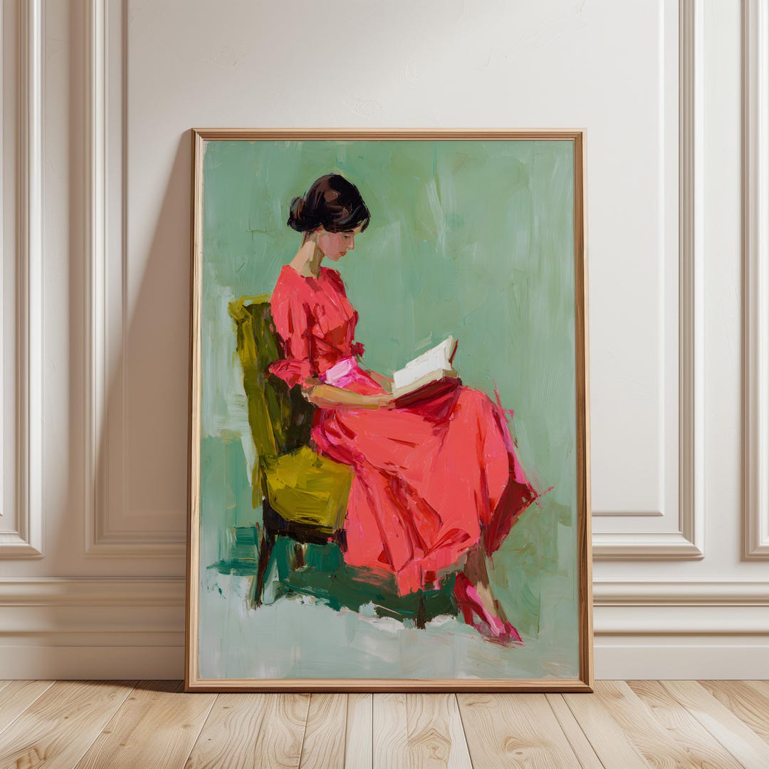 Woman Reading Poster, Book Lover Wall Art Print, Reading Nook Library ...