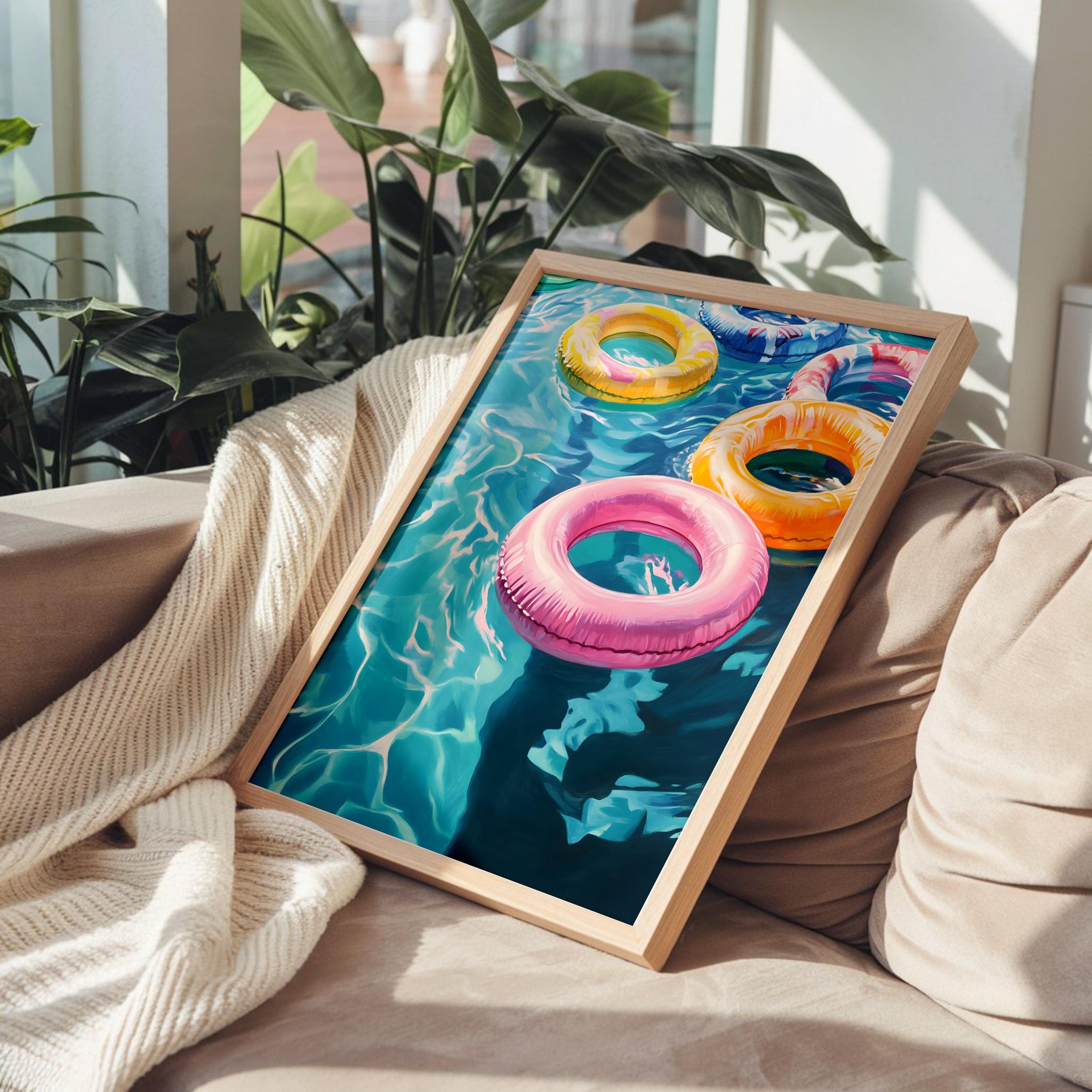 Colorful Inner Tube Painting, Pink Striped Inner, Summer Preppy Decor ...