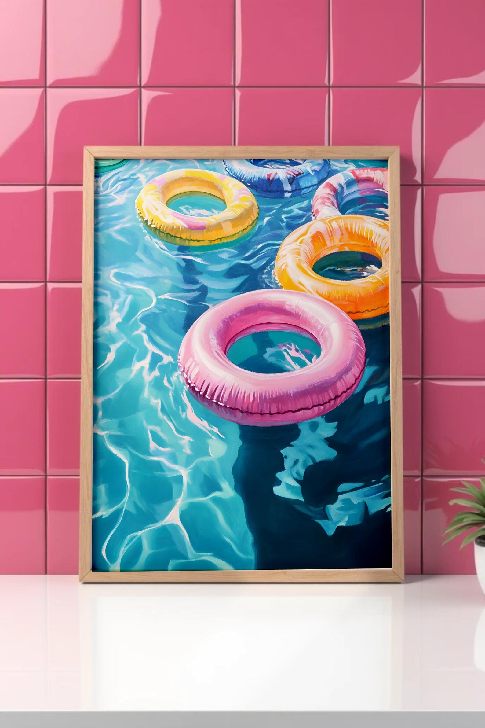 Colorful Inner Tube Painting, Pink Striped Inner, Summer Preppy Decor ...