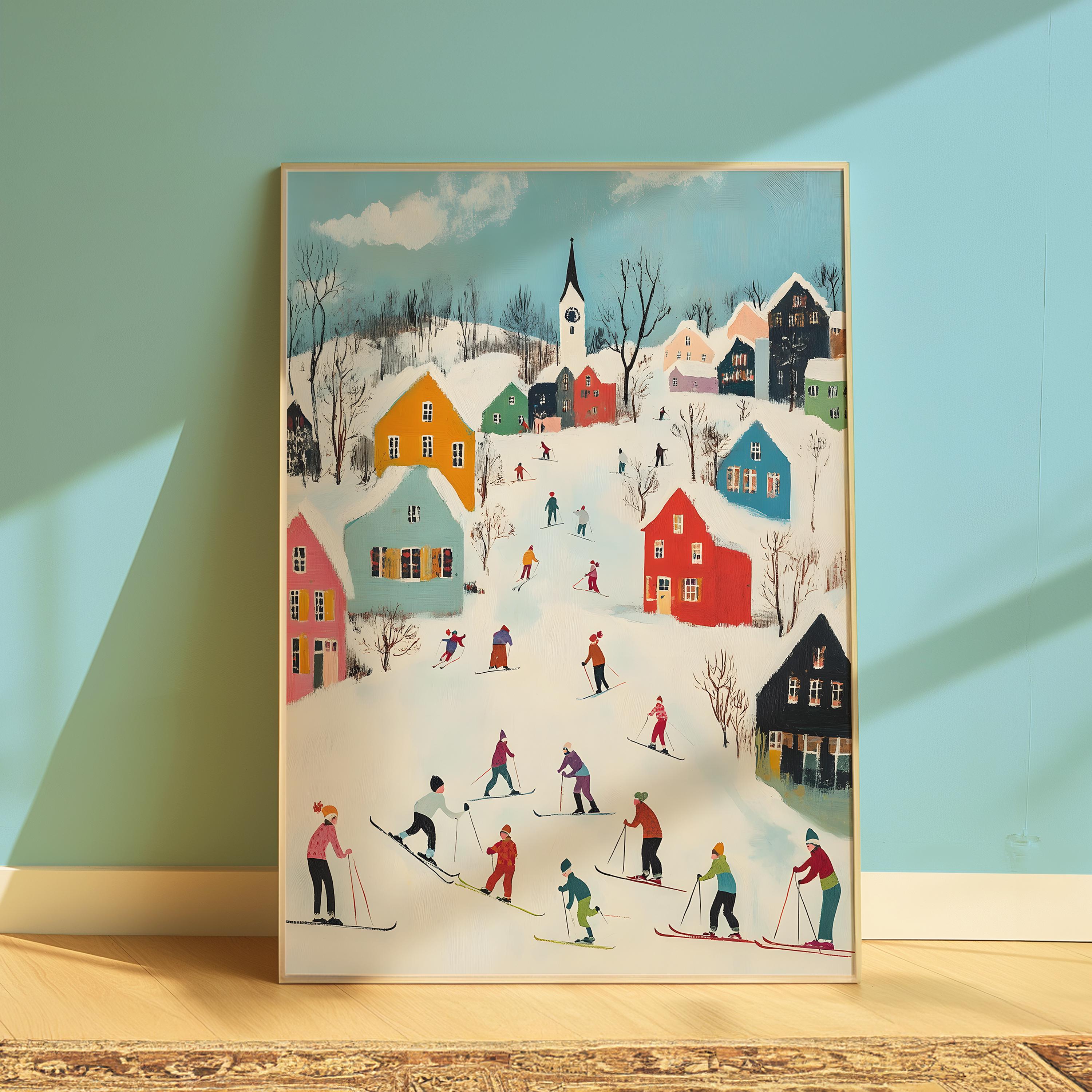 3 Set Wall Art, Set of 3 Piece Wall Art, Winter Village Printable Wall ...