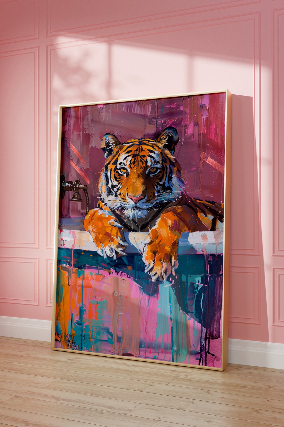 Tiger Art Poster, Maximalist Bathroom Wall Art, Dopamine Decor, Tiger ...