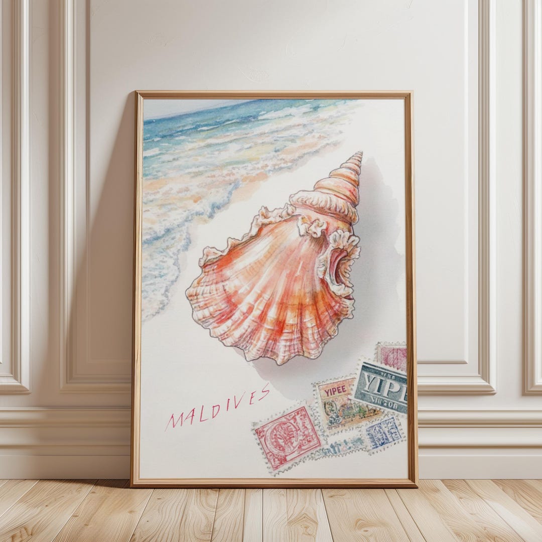 Coastal Seashell Pink Wall Art Print, Soft Pink Seashell Print ...