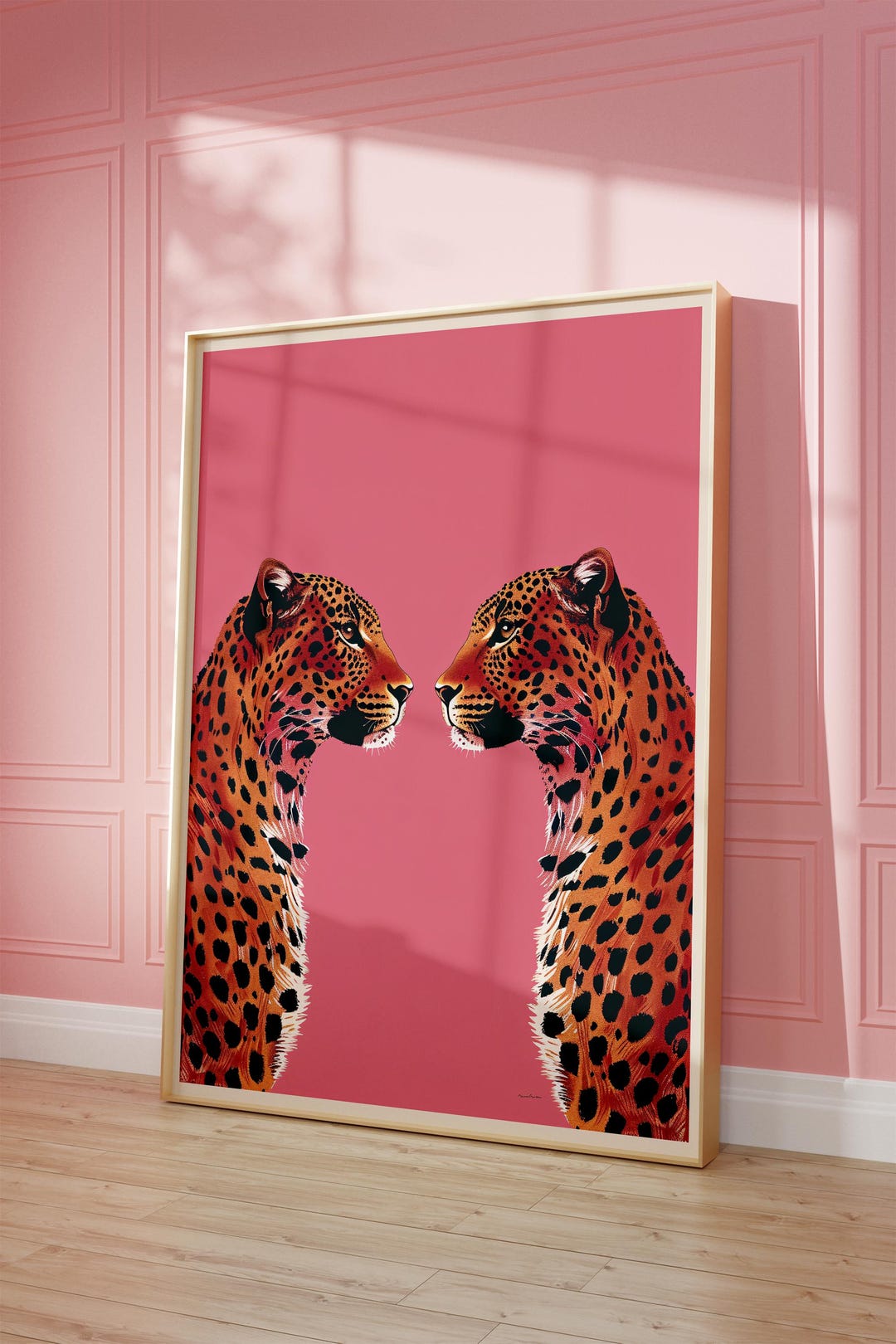 Pink Leopard Art Print,, Cheetah Animal Print, Pink Orange Preppy Wall ...