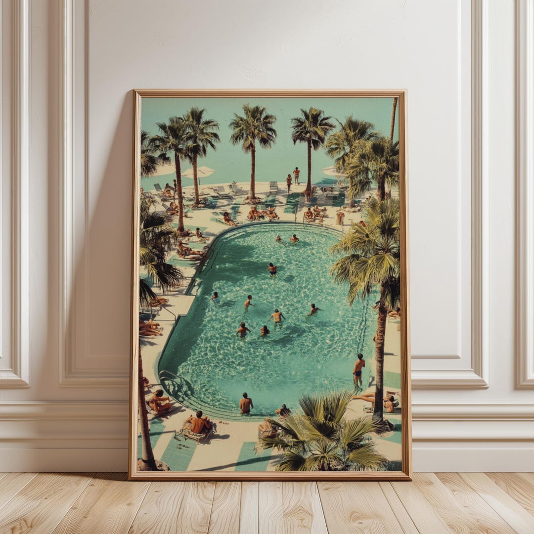 People at Pool Print, Retro Swimming Pool, Swimming Pool Print, Pool ...