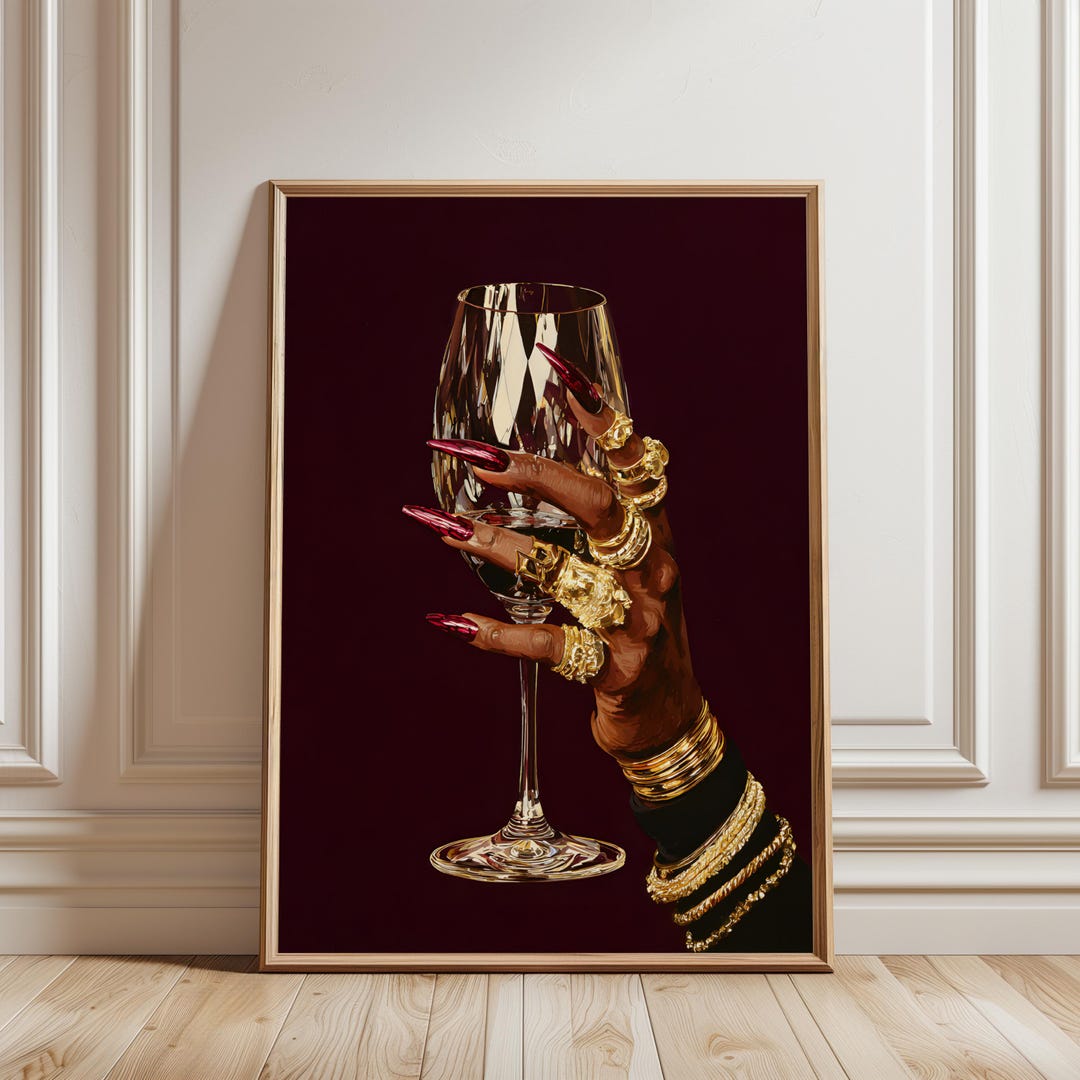 Black Woman Holding Elegant Wine Glass Art Black Girl Art Black Woman