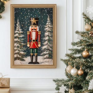 Vintage Nutcracker Christmas Art Print, Xmas Wall Art, Holiday Digital ...