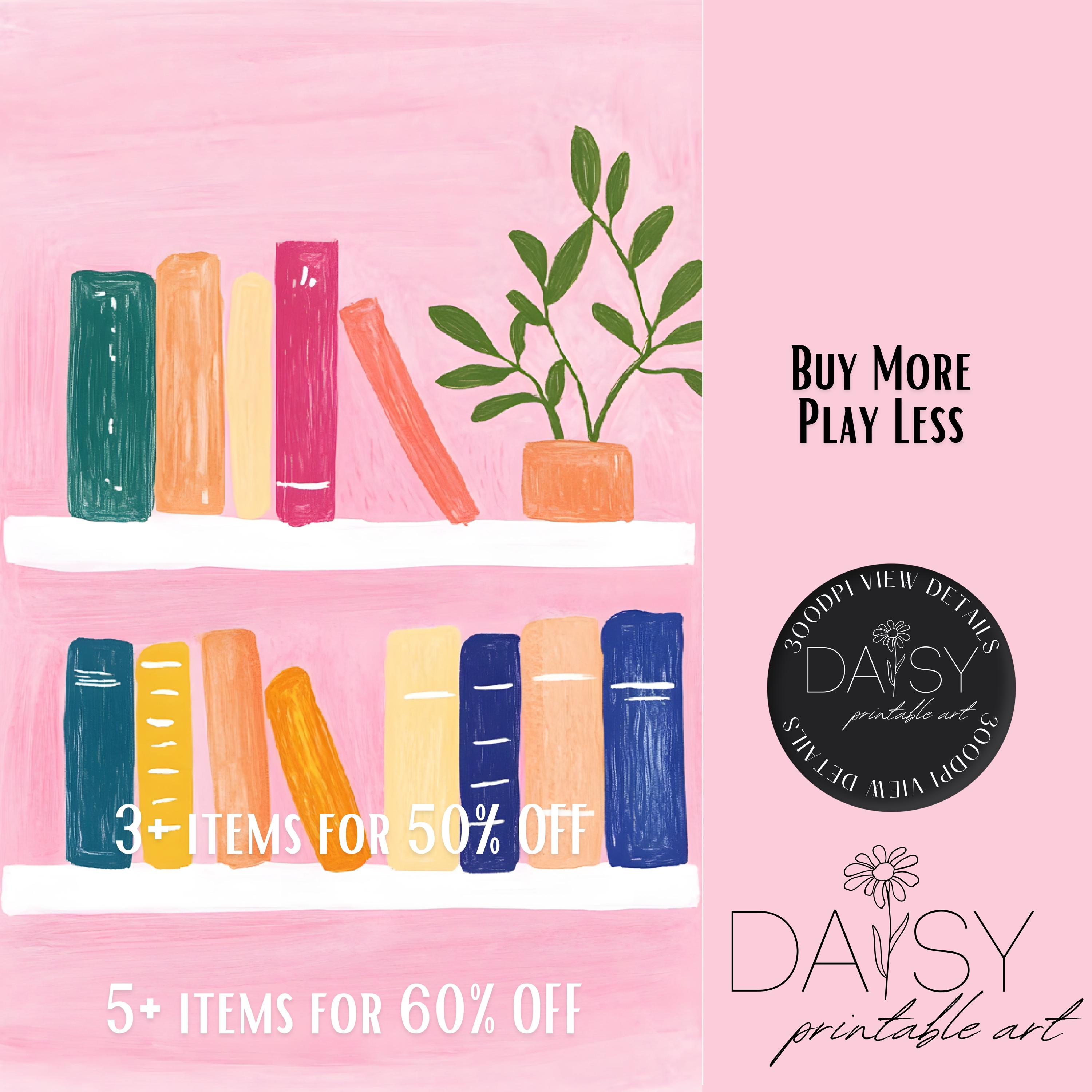 Pastel Bookshelf Wall Art, Pastel Girl's Bookshelf Painting, Library ...