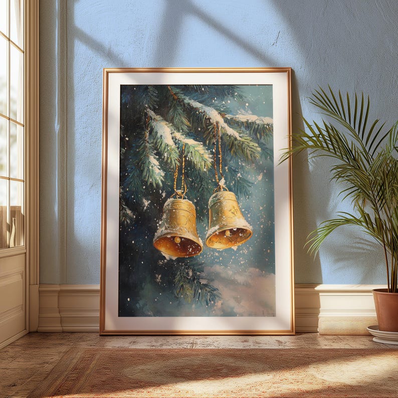 Christmas Bells Print, Christmas Jingle Bells Oil, Trendy, Vintage ...